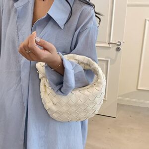 LIBOOI Woven Knotted Handbag, Dumpling Clutch Bag PU Leather Woven Hobo Bags for Women