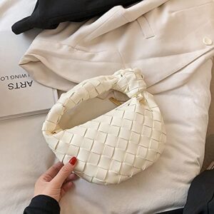 LIBOOI Woven Knotted Handbag, Dumpling Clutch Bag PU Leather Woven Hobo Bags for Women