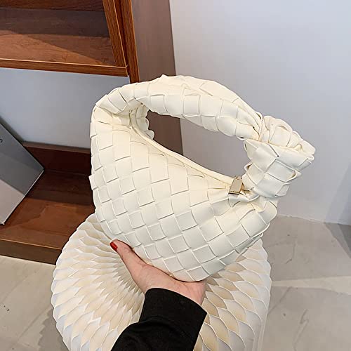 LIBOOI Woven Knotted Handbag, Dumpling Clutch Bag PU Leather Woven Hobo Bags for Women