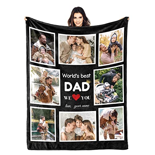 Croilujo Gifts for Dad, Custom Blankets with Photos, Personalized Dad Picture Blanket, Customized Blankets with Photo Collage Throw, Birthday for Dad Father Papa