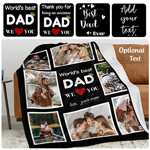 Croilujo Gifts for Dad, Custom Blankets with Photos, Personalized Dad Picture Blanket, Customized Blankets with Photo Collage Throw, Birthday for Dad Father Papa