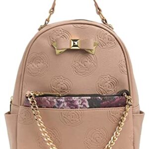 Betsey Johnson Sonya Rose Embossed Faux Leather W/Pull Out Zipper Pouch Adjustable Backpack