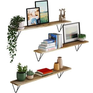 wallniture colmar floating shelves for living room decor, 36″x6″ long wall shelf kitchen organization, office bookshelf, storage shelves for bathroom decor, set of 3, burnt