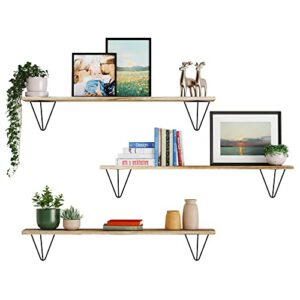 Wallniture Colmar Floating Shelves for Living Room Decor, 36"x6" Long Wall Shelf Kitchen Organization, Office Bookshelf, Storage Shelves for Bathroom Decor, Set of 3, Burnt