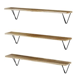 Wallniture Colmar Floating Shelves for Living Room Decor, 36"x6" Long Wall Shelf Kitchen Organization, Office Bookshelf, Storage Shelves for Bathroom Decor, Set of 3, Burnt