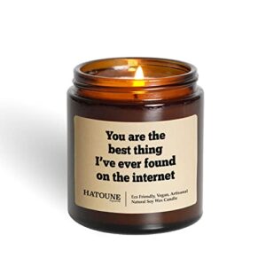 hatoune mystic library scented soy candle, you are the best thing i’ve ever found on the internet, made in usa, 20-25 hour burn time, 3.4 oz amber jar