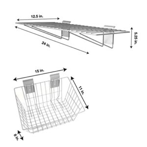 Crownwall Steel Shelf and Basket Organizer Value Kit with 5 Heavy Duty Shelves and Baskets for Storage and Organization, Compatible Slatwall