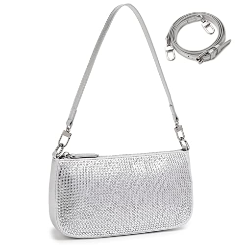 Rhinestone Purse Sparkly Bag Silver Diamond Shoulder Bag for Women Evening Prom Clutch Y2K Bag