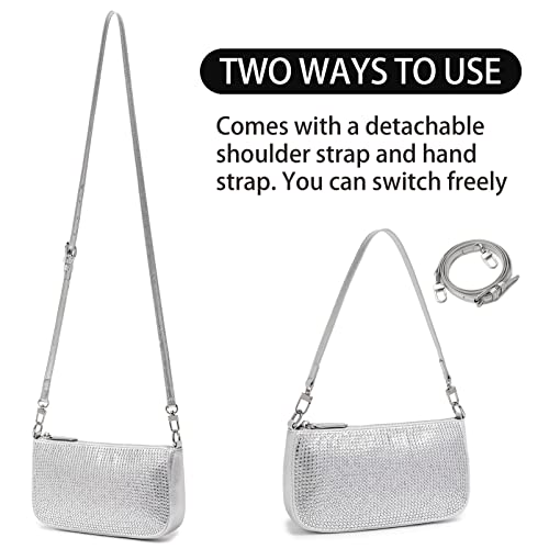 Rhinestone Purse Sparkly Bag Silver Diamond Shoulder Bag for Women Evening Prom Clutch Y2K Bag