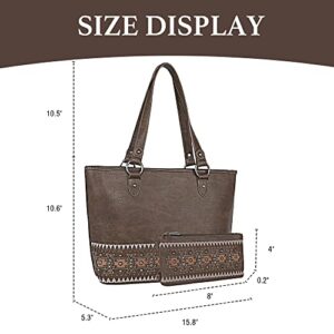 American Bling Tote Bag for Women Western Shoulder Bags Top Handle Satchel Vegan Leather Purse and Handbag 2 PCS Set with Wallet Coffee SC-ABT-G1005CF+W