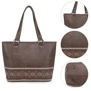 American Bling Tote Bag for Women Western Shoulder Bags Top Handle Satchel Vegan Leather Purse and Handbag 2 PCS Set with Wallet Coffee SC-ABT-G1005CF+W