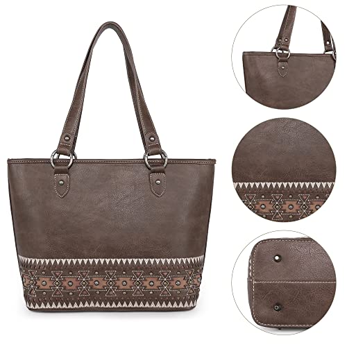 American Bling Tote Bag for Women Western Shoulder Bags Top Handle Satchel Vegan Leather Purse and Handbag 2 PCS Set with Wallet Coffee SC-ABT-G1005CF+W