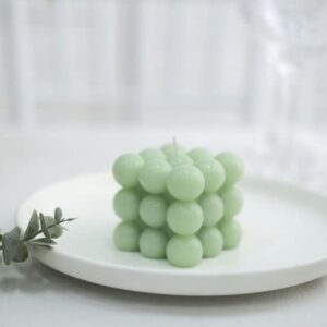 Efavormart 2 Pack | Sage Green 2" Bubble Cube Paraffin Wax Candles, Unscented Square Pillar Candle, Party Favor Gift