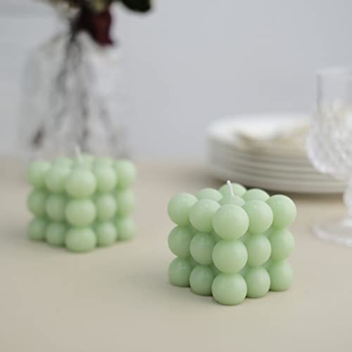 Efavormart 2 Pack | Sage Green 2" Bubble Cube Paraffin Wax Candles, Unscented Square Pillar Candle, Party Favor Gift