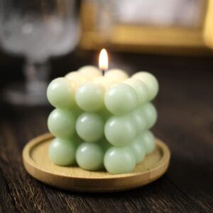 Efavormart 2 Pack | Sage Green 2" Bubble Cube Paraffin Wax Candles, Unscented Square Pillar Candle, Party Favor Gift