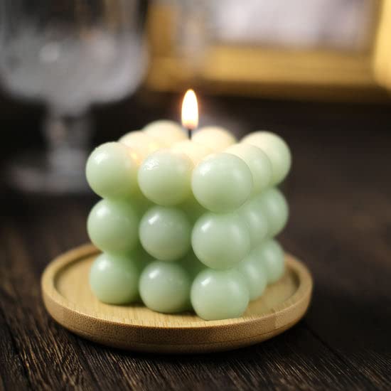 Efavormart 2 Pack | Sage Green 2" Bubble Cube Paraffin Wax Candles, Unscented Square Pillar Candle, Party Favor Gift