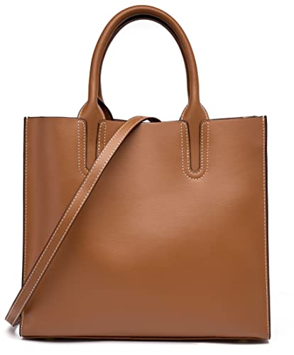 DE'EMILIA CONCEPT Top Handle Satchel Genuine Leather Tote Bag for Women, Soft Bucket Bag Shoulder Purse for Ladies and Girls Brown