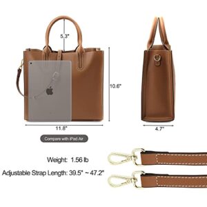 DE'EMILIA CONCEPT Top Handle Satchel Genuine Leather Tote Bag for Women, Soft Bucket Bag Shoulder Purse for Ladies and Girls Brown