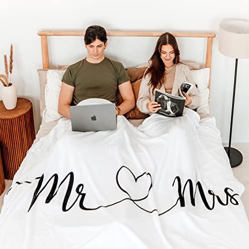 Ethisa Mr and Mrs Throw Blanket - 80x60in - Soft, Shareable Wedding Gift for Couples - Unique Groom and Bride to Be Luxury Just Married and His and Her Gift for Newlyweds