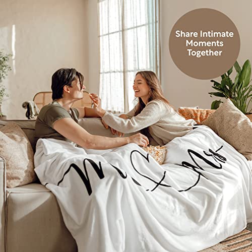 Ethisa Mr and Mrs Throw Blanket - 80x60in - Soft, Shareable Wedding Gift for Couples - Unique Groom and Bride to Be Luxury Just Married and His and Her Gift for Newlyweds