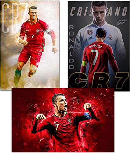 CR7 Cristiano Ronaldo Posters For Walls Bedroom Hall Portugal Pop Quotes Real Madrid Manchester - 12 x16 Inch- (Pack of 3, LAMINATED)