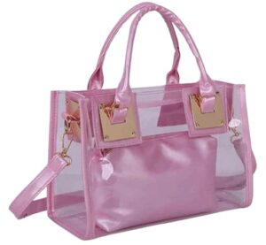 beautiful silhouette by cc women clear tote 2 pc satchel top handle crossbody bag (pink)