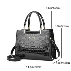 Caalaay Women handbags Purse Shiny Patent Leather Crocodile Pattern Top Handle Handbag Satchel Bags Zipper Medium Tote Bag-Blue