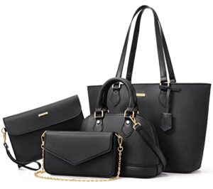 bagsure women fashion handbags, handbags for women, tote bag shoulder bag top handle satchel purse set 4pcs (black)