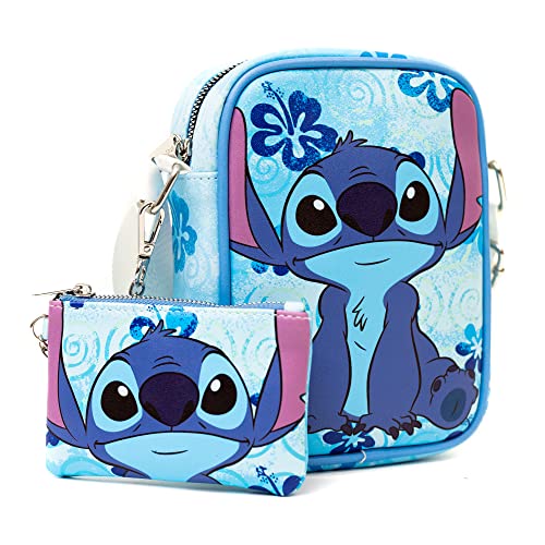 Disney Bag and Wallet Combo, Lilo and Stitch Stich Floral Blues, Vegan Leather