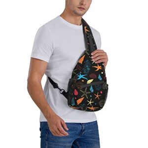 TuoniLaoShi Beach Theme Shell Starfish Sling Bag,Casual Crossbody Shoulder Bag, Lightweight Sling Backpack,One Strap Chest Bag,for Men/Women,Daypack for Walking,Cycling,Hiking,Travel