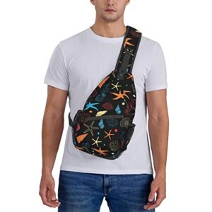 TuoniLaoShi Beach Theme Shell Starfish Sling Bag,Casual Crossbody Shoulder Bag, Lightweight Sling Backpack,One Strap Chest Bag,for Men/Women,Daypack for Walking,Cycling,Hiking,Travel