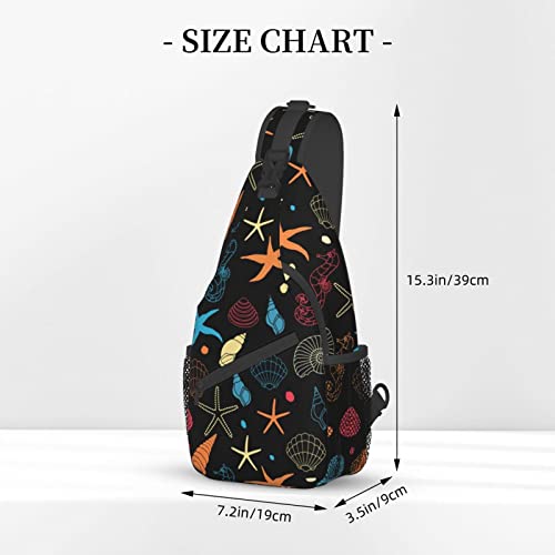 TuoniLaoShi Beach Theme Shell Starfish Sling Bag,Casual Crossbody Shoulder Bag, Lightweight Sling Backpack,One Strap Chest Bag,for Men/Women,Daypack for Walking,Cycling,Hiking,Travel