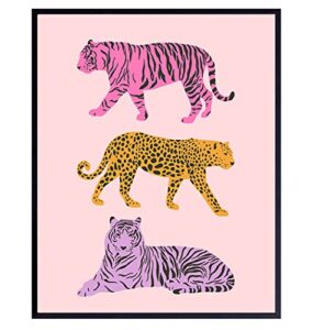 mid-century modern cheetah print wall art & decor – leopard tiger wall decor – living room bedroom decor for women – aesthetic minimalist wall art – pink preppy room decor poster – unframed 8×10