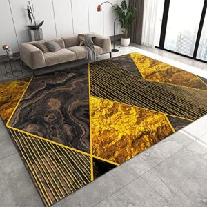 nordic geometry gold glitter marble area rug, modern minimalist abstract line art decorative rug, easy clean carpet with anti-slip backing for bedroom living room dining room office 4ftx6ft