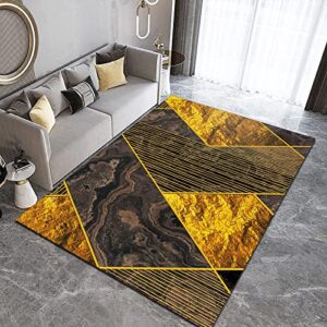 Nordic Geometry Gold Glitter Marble Area Rug, Modern Minimalist Abstract Line Art Decorative Rug, Easy Clean Carpet with Anti-Slip Backing for Bedroom Living Room Dining Room Office 4ftx6ft