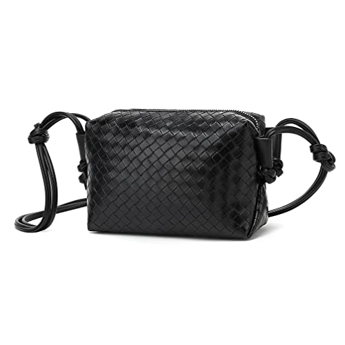 ZOVYRON Women Woven Purse Small Crossbody Bag, Weave Quilted Purse Square Shoulder Bag Woven Bag with Detachable Strap