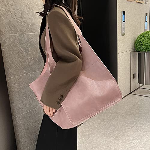 2022 oversized womens handbag pu soft leather shoulder tote extra big travel Hobo large capacity Satchel (pink)