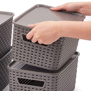 EZOWare Set of 8 Small Gray Plastic Woven Knit Baskets, Storage Organizer Bins Boxes For Office, Classroom, Desktop, Drawer and More