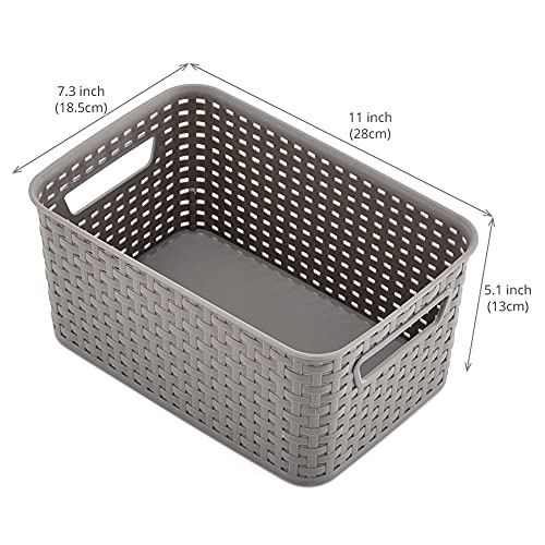 EZOWare Set of 8 Small Gray Plastic Woven Knit Baskets, Storage Organizer Bins Boxes For Office, Classroom, Desktop, Drawer and More