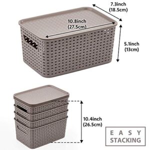 EZOWare Set of 8 Small Gray Plastic Woven Knit Baskets, Storage Organizer Bins Boxes For Office, Classroom, Desktop, Drawer and More