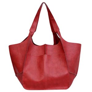 2022 oversized womens handbag pu soft leather shoulder tote extra big travel Hobo large capacity Satchel (red)