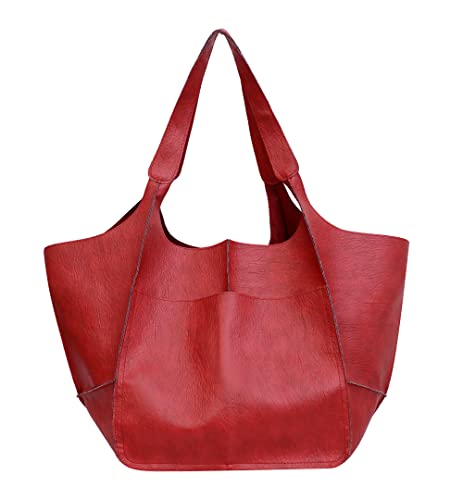 2022 oversized womens handbag pu soft leather shoulder tote extra big travel Hobo large capacity Satchel (red)