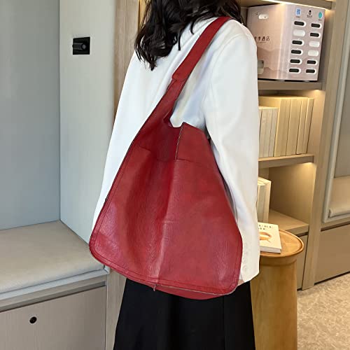 2022 oversized womens handbag pu soft leather shoulder tote extra big travel Hobo large capacity Satchel (red)