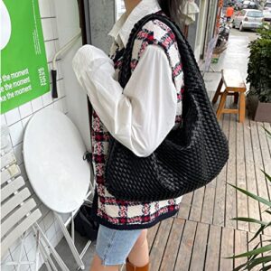 Handmade Woven Hobo Women Top-handle Shoulder Bags Large Capacity Shopping Dumplings Bag Casual Underarm Handbags Purses (Black)