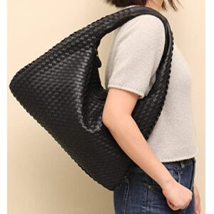 Handmade Woven Hobo Women Top-handle Shoulder Bags Large Capacity Shopping Dumplings Bag Casual Underarm Handbags Purses (Black)