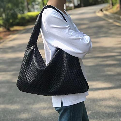 Handmade Woven Hobo Women Top-handle Shoulder Bags Large Capacity Shopping Dumplings Bag Casual Underarm Handbags Purses (Black)