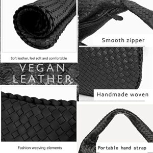 Handmade Woven Hobo Women Top-handle Shoulder Bags Large Capacity Shopping Dumplings Bag Casual Underarm Handbags Purses (Black)