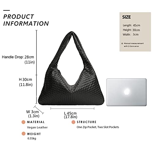 Handmade Woven Hobo Women Top-handle Shoulder Bags Large Capacity Shopping Dumplings Bag Casual Underarm Handbags Purses (Black)