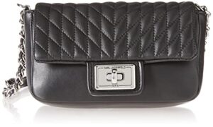 karl lagerfeld paris womens agyness quilted flap crossbody, black/silver, one size us