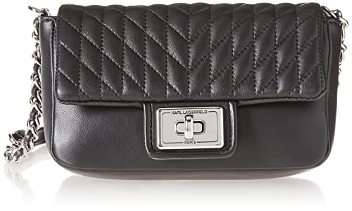 Karl Lagerfeld Paris Womens Agyness Quilted Flap Crossbody, Black/Silver, One Size US